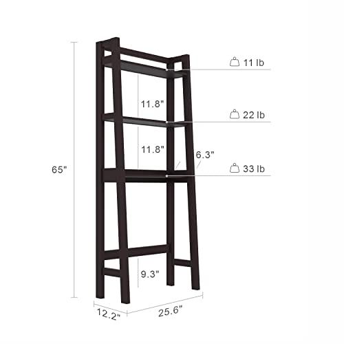 TINKLE WELL Toilet Storage, 3-Tier Bathroom Organizer Rack with Adjustable Bottom Bar, Space Saver, Brown, 65'' x 25.6'' x 12.2''