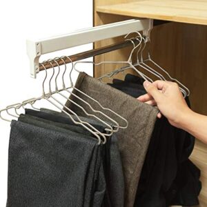 500mm/19.7'' Pull-Out Closet Valet Rod Adjustable Wardrobe Clothing Rail Top Mount Wardrobe Hanger Rack Bar Ball Bearing Slide Heavy Duty