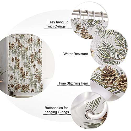 Infinidesign Shower Curtain Sets with Non-Slip Rugs Bath Mat Toilet Lid Cover and 12 Hooks Waterproof Fall Pinecone Bath Sets Autumn 4Pcs 36x72 Inch