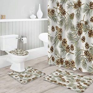 Infinidesign Shower Curtain Sets with Non-Slip Rugs Bath Mat Toilet Lid Cover and 12 Hooks Waterproof Fall Pinecone Bath Sets Autumn 4Pcs 36x72 Inch