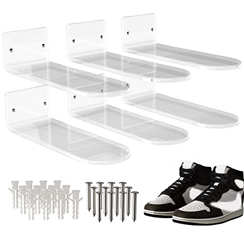 PMMAZX Floating Shoe Display Set of 6 for Wall Mount, Acrylic Shoe Shelf for Wall is Used for Shoe Display or Shoe Box, Suitable for Shoe Wall Shelf in Living Room, Bedroom, Shop (Transparent, Round)