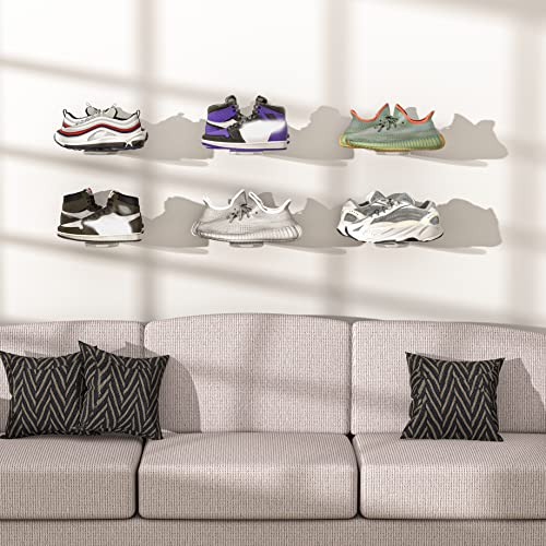 PMMAZX Floating Shoe Display Set of 6 for Wall Mount, Acrylic Shoe Shelf for Wall is Used for Shoe Display or Shoe Box, Suitable for Shoe Wall Shelf in Living Room, Bedroom, Shop (Transparent, Round)