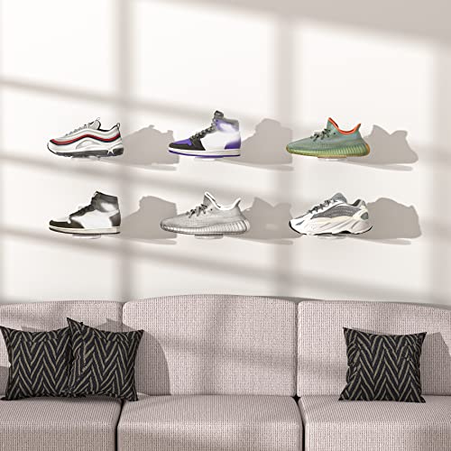 PMMAZX Floating Shoe Display Set of 6 for Wall Mount, Acrylic Shoe Shelf for Wall is Used for Shoe Display or Shoe Box, Suitable for Shoe Wall Shelf in Living Room, Bedroom, Shop (Transparent, Round)