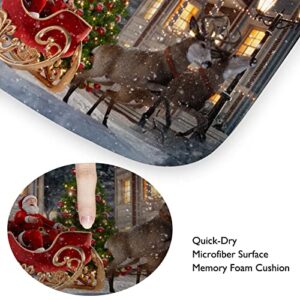 CALARVUK 4PC Christmas Bathroom Sets, Happy Santa Claus in Christmas Sleigh in a Town Christmas Bathroom Decor with Christmas Shower Curtain and Rugs and Accessories