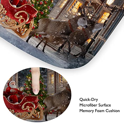 CALARVUK 4PC Christmas Bathroom Sets, Happy Santa Claus in Christmas Sleigh in a Town Christmas Bathroom Decor with Christmas Shower Curtain and Rugs and Accessories