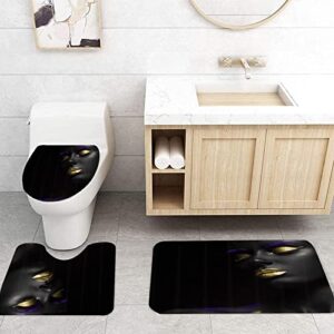 NEWSUYAA 4 Sets Black Woman Shower Curtain Sets with Bath Rugs Set,Sexy African American Afro Sexy Women Waterproof Tub Curtains Rug Mats Toilet Seat Cover Hooks,Black and Gold 71 Inch Bathroom Decor