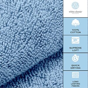 White Classic Luxury Hand Towels | 6 Pack Luxury Cotton Washcloths | 12 Pack Bundle (Light Blue)