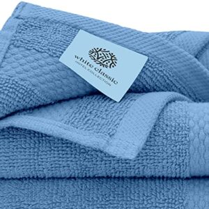 White Classic Luxury Hand Towels | 6 Pack Luxury Cotton Washcloths | 12 Pack Bundle (Light Blue)