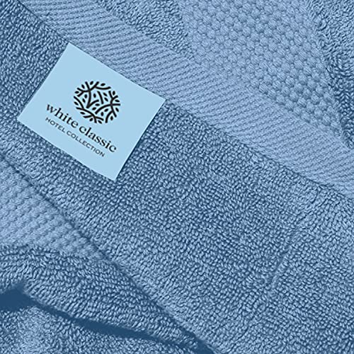 White Classic Luxury Hand Towels | 6 Pack Luxury Cotton Washcloths | 12 Pack Bundle (Light Blue)