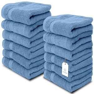 White Classic Luxury Hand Towels | 6 Pack Luxury Cotton Washcloths | 12 Pack Bundle (Light Blue)