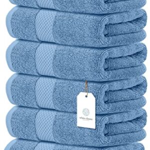 White Classic Luxury Hand Towels | 6 Pack Luxury Cotton Washcloths | 12 Pack Bundle (Light Blue)