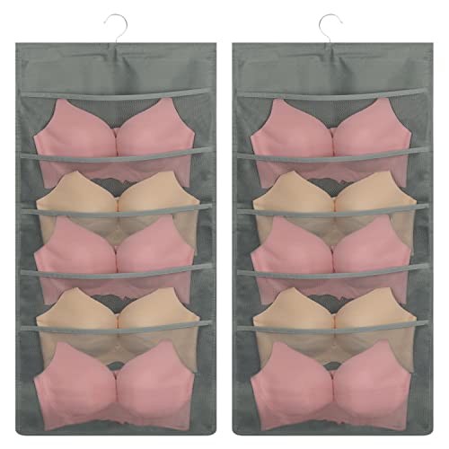 Lirex Closet Hanger Organizer with 10 Pockets, 1 Pack Foldable Underwear Hanging Organizer Bra Storage Oxford Cloth Universal Fit Closet Space Saver for Family Bedroom