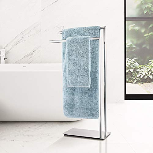 LANGPAI Freestanding Double Towel Racks Bathroom Accessories Towel Holder Stand on Floor Brass Chrome