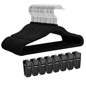 velvet hangers 60 pack and hanger clips 100 pack, velvet hangers with clips for pants, skirts, shorts, socks, etc