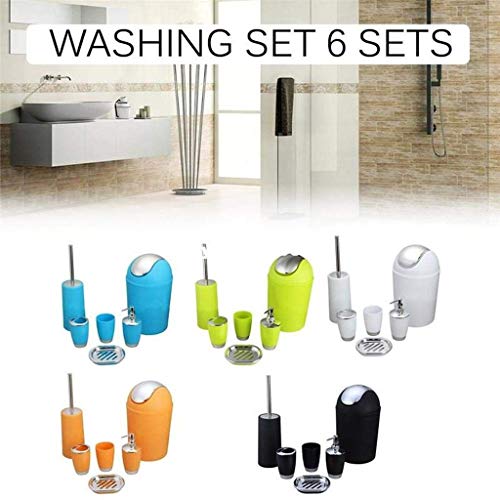 CNKOBE 6 Pcs Plastic Bathroom Accessory Set Luxury Bath Accessories Bath Set Lotion Bottles, Toothbrush Holder, Tooth Mug, Soap Dish, Toilet Brush, Trash Can, Rubbish Bin (Orange)