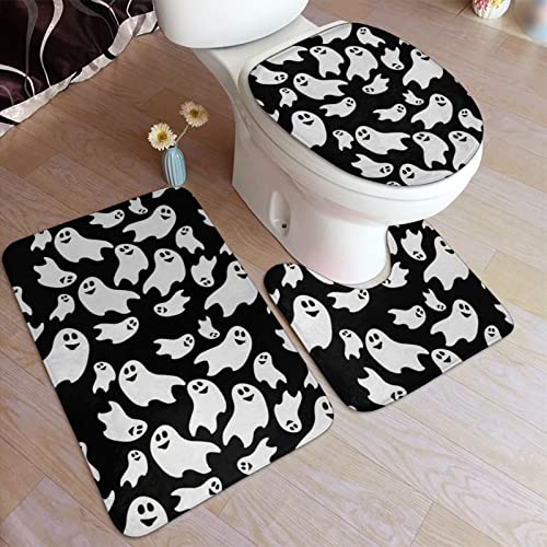 Delumie Fall Decor Halloween Abstract Spooky Ghost Bathroom Rugs and Mats Sets Halloween 3 Piece Non-Slip Bathroom Rugs Set Living Room Antiskid Pads Bath Mat + Contour + Toilet Lid Cover