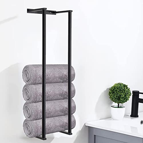 Bathroom Towel Rack Wall Mounted, Towel Racks for Bathroom, Towel Racks Storage for Bathroom Towel Storage Holders Wall for Rolled Bath Towel Black