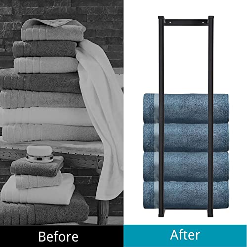 Bathroom Towel Rack Wall Mounted, Towel Racks for Bathroom, Towel Racks Storage for Bathroom Towel Storage Holders Wall for Rolled Bath Towel Black