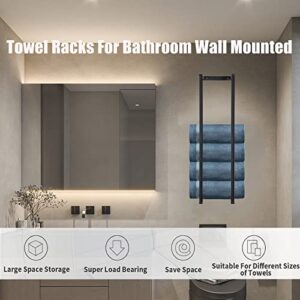 Bathroom Towel Rack Wall Mounted, Towel Racks for Bathroom, Towel Racks Storage for Bathroom Towel Storage Holders Wall for Rolled Bath Towel Black