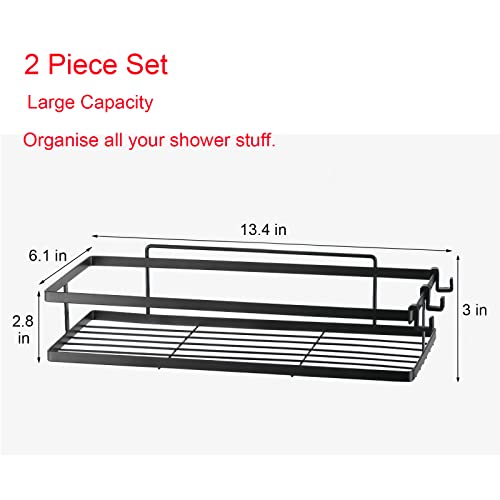 Shower Caddy,Bathroom Organizer,Shower Organizer (2 Pack),Adhesive Shower Organizer No Drilling,Self Adhesive Bathroom Shelves Basket,Corner Shower Shelf with 6 Hooks,bathroom storage