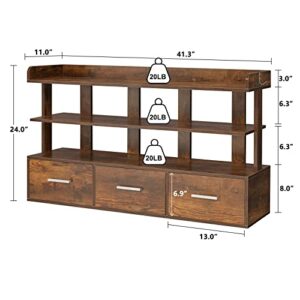 usikey Vertical Shoe Rack, 3-Tier Wooden Shoe Racks with 3 Bottom Drawers & 2 Hooks, Shoe Storage Shelf, Modern Shoe Rack Organizer for Entryway, Hallway, Closet, Rustic Brown