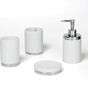 Roselli Trading Company 4pc - Hotel Bath Bathroom Accessory Set - Toothbrush Holder, Tumbler, Soap Dish, and Lotion Pump