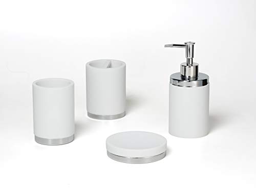 Roselli Trading Company 4pc - Hotel Bath Bathroom Accessory Set - Toothbrush Holder, Tumbler, Soap Dish, and Lotion Pump