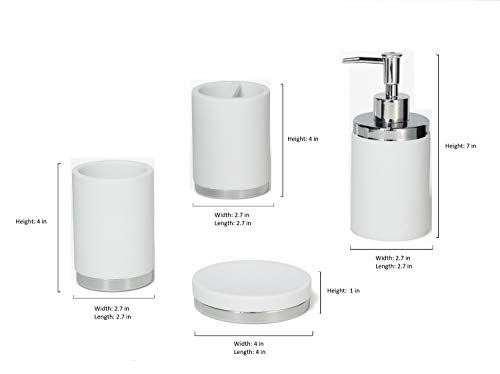 Roselli Trading Company 4pc - Hotel Bath Bathroom Accessory Set - Toothbrush Holder, Tumbler, Soap Dish, and Lotion Pump