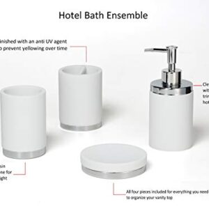 Roselli Trading Company 4pc - Hotel Bath Bathroom Accessory Set - Toothbrush Holder, Tumbler, Soap Dish, and Lotion Pump