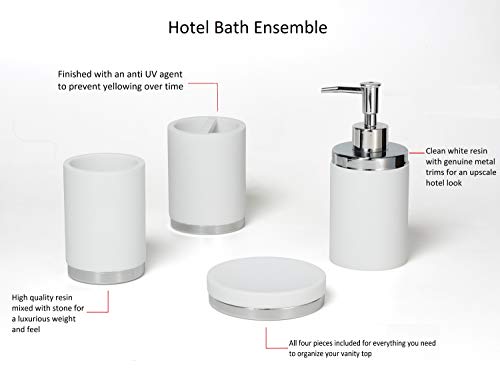 Roselli Trading Company 4pc - Hotel Bath Bathroom Accessory Set - Toothbrush Holder, Tumbler, Soap Dish, and Lotion Pump