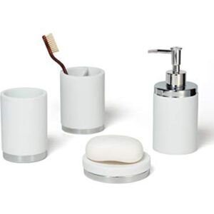 Roselli Trading Company 4pc - Hotel Bath Bathroom Accessory Set - Toothbrush Holder, Tumbler, Soap Dish, and Lotion Pump