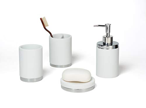 Roselli Trading Company 4pc - Hotel Bath Bathroom Accessory Set - Toothbrush Holder, Tumbler, Soap Dish, and Lotion Pump