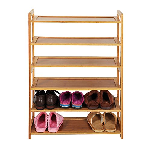 New 6 Tier Natural Wood Bamboo Shelf Entryway Storage Shoe Rack Home Furniture