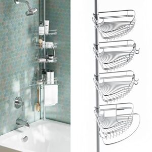 zenna home rust-resistant corner shower caddy for bathroom, 4 adjustable shelves with towel bar and hooks, with tension pole, for bath and shower storage, 60-97 inch, chrome