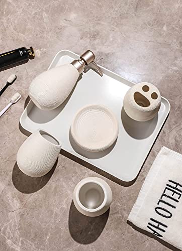 BLBYHO 6 Pieces Textured Ceramic Beige Bathroom Accessory Set, Farmhouse Bath Vanity Countertop Accessory Set, Include Soap Dispenser, Toothbrush Holder, 2 Tumbler, Soap Dish…