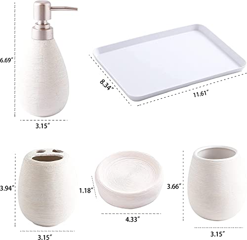 BLBYHO 6 Pieces Textured Ceramic Beige Bathroom Accessory Set, Farmhouse Bath Vanity Countertop Accessory Set, Include Soap Dispenser, Toothbrush Holder, 2 Tumbler, Soap Dish…