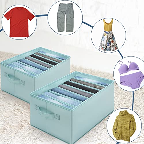 Wardrobe Clothes Organizer for Jeans Drawer Organizer for Folded Clothes with Handle Foldable Closet Organizer Storage Box for Jeans T-shirt Pants Sweater Kids Clothes Drawer Dividers 7 Grids 2PCS