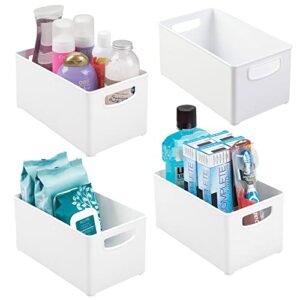 mdesign plastic storage organizer wide container bin with handles for bathroom, home organization - holds vitamins, supplements, makeup, styling tools - ligne collection - 4 pack - white