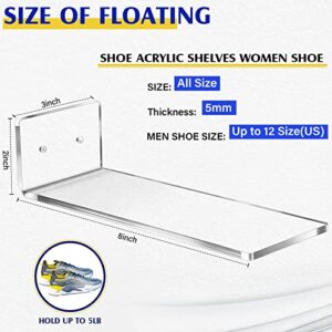 Treela 30 Pack Floating Shoe Display Shelf for Closet Acrylic Clear Shoe Wall Shelf Wall Mounted Easy to Install Sneaker Shelves for Collections, Includes Cross Screws, Expansion Tubes (Rectangular)