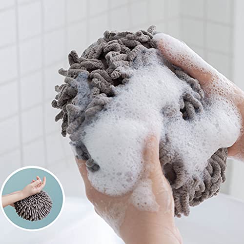 Pufandor Fuzzy Ball Towel Soft Microfiber Hand Towels for Bathroom, Grey Hand Town Ball Chenille Fast Drying Towel with Loop Kitchen, Quick Dry Cloths for Cleaning(Include 1 Pcs Wall Hooks)