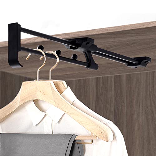 Autuwintor Hanger Rail Pull-Out Closet Rod Telescopic Wardrobe Pull Out Clothes Hanger Rail with Mounting Screws Top-mounted Black 14" Heavy Duty Retractable Quantity-1pcs