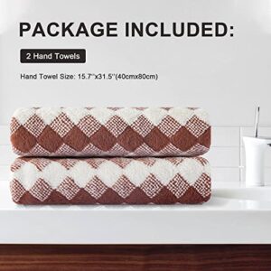 2 Hand Towels Set 15.7”x31.5”, Microfiber Diamond Hand Towels, Soft Bath Hand Towels for Bathroom Hotel Home Kitchen, High Absorbent Hotel Quality Quick Dry Hand Face Towels (Brown)