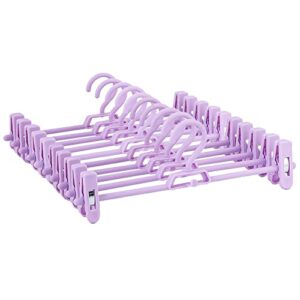 hanger space saver 10 pieces plastic pants rack 360 degree swivel hook, adjustable clips non-slip durable pants rack, only for suits, skirts, pants, clothes(purple)