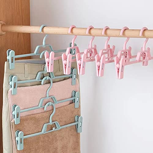 Hanger Space Saver 10 Pieces Plastic Pants Rack 360 Degree Swivel Hook, Adjustable Clips Non-Slip Durable Pants Rack, Only for Suits, Skirts, Pants, Clothes(Purple)