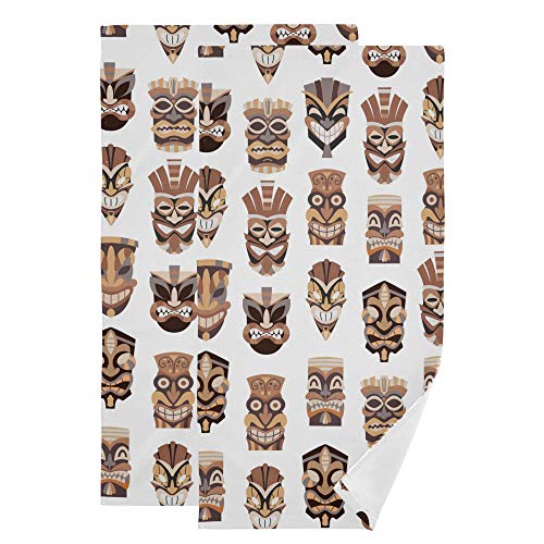 Oreayn African Tribal Tiki Masks Hand Towel for Bathroom Kitchen Beach Polyester Cotton Set of 2 Cute Mask Print Fingertip Towel Soft Absorbent 28.3 x 14.4 Inch White