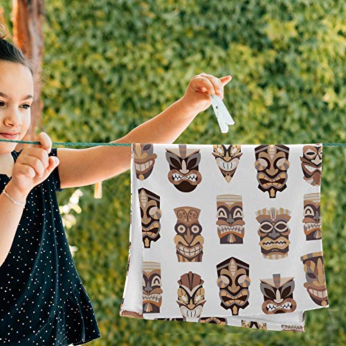 Oreayn African Tribal Tiki Masks Hand Towel for Bathroom Kitchen Beach Polyester Cotton Set of 2 Cute Mask Print Fingertip Towel Soft Absorbent 28.3 x 14.4 Inch White