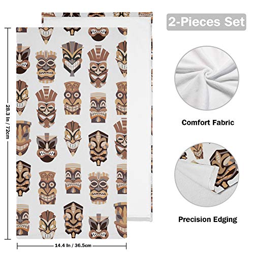 Oreayn African Tribal Tiki Masks Hand Towel for Bathroom Kitchen Beach Polyester Cotton Set of 2 Cute Mask Print Fingertip Towel Soft Absorbent 28.3 x 14.4 Inch White