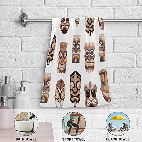 Oreayn African Tribal Tiki Masks Hand Towel for Bathroom Kitchen Beach Polyester Cotton Set of 2 Cute Mask Print Fingertip Towel Soft Absorbent 28.3 x 14.4 Inch White