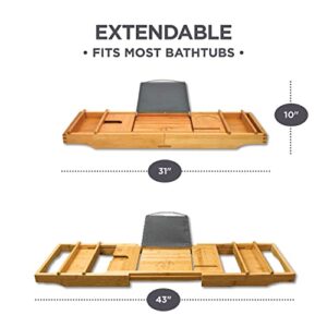 Bambüsi Bamboo Shower Bench and Premium Bathtub Caddy Tray