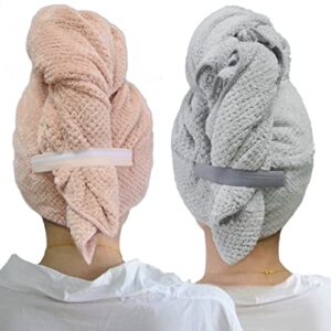 chloven 2 pack extra large microfiber hair towel wrap for women,43 inch x 24 inch anti frizz hair drying towel with elastic strap,hair wrap towels absorbent quick dry hair turbans for drying long hair